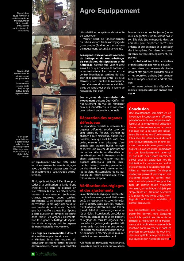 Maintenance d’une batteuse-vanneuse à poste fixe - Agriculture du Maghreb